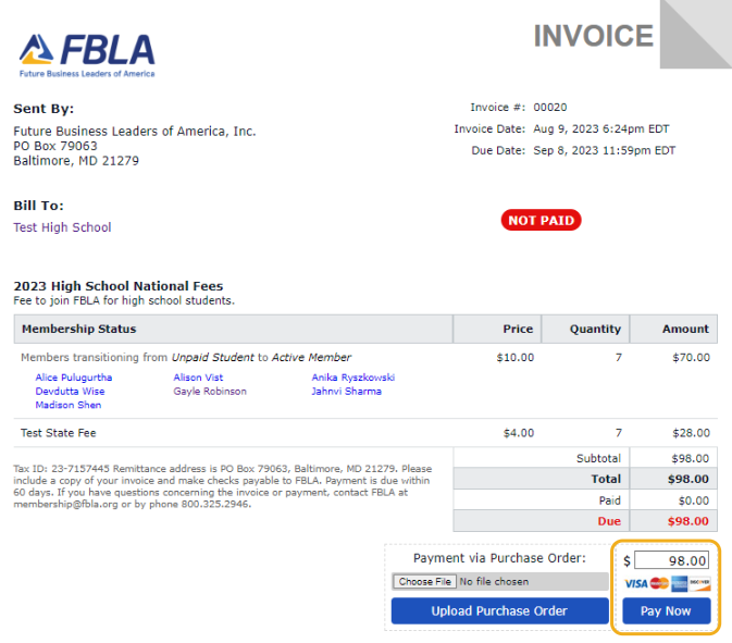 Membership Payment: Credit Card – Future Business Leaders of America